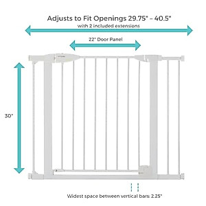 Toddleroo by North States Bright Choice Auto-Close Baby Gate with Door. Pressure Mounted Baby Gate for Doorways, Child Gate Fits Openings 29.75” to 40.5” Wide. (30" Tall, White)