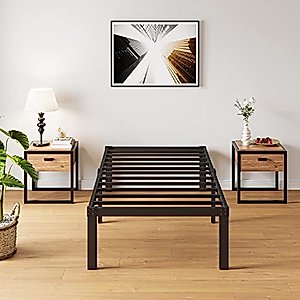 Gdduck 18 Inch Twin Bed Frame Metal Platform Bed Frame with Storage，Sturdy Steel Frame No Box Spring Needed,Black Frame Heavy Duty Noise-Free,Easy Assembly，Support up to 2500lbs