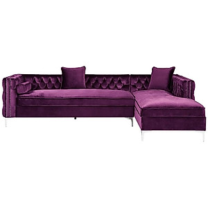 MAKLAINE 115" Velvet Secitional Sofa with Right Facing Chaise in Purple