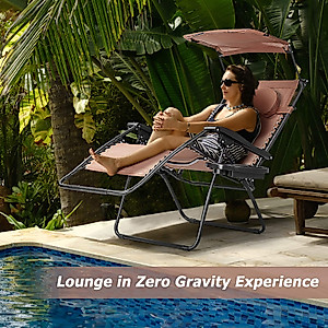 HAPPYGRILL Zero Gravity Lounge Chair Folding Patio Recliner for Outdoor Beach Patio Poolside, Coffee
