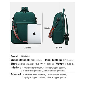 FADEON Leather Backpack Purse for Women Designer Ladies Shoulder Book Bag Fashion PU Convertible Travel Backpack Purses and Shoulder strap