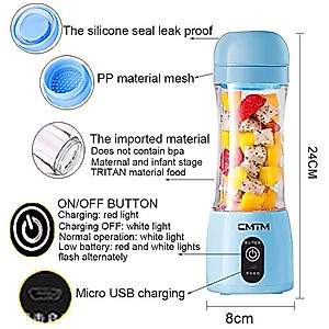 Portable Blender, Personal Size Blender for Smoothies and Shakes, Mini Blender Portable 2000mAh USB Rechargeable with Six Blades, Electric Blender Sports,Travel,Gym (Blue)