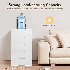 CHALIGHT Plastic Drawer 5-Layer Closet Storage Baby Clothes Organizer Plastic Dresser with Drawers White Dresser Clothes Drawer Small Kids Dressers for Bedroom Clothes Playroom Furniture Toys