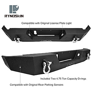 RYNOSKIN Rear Bumper Fit 2020-2025 Jeep Gladiator JT Heavy Duty Gladiator Rear Bumper Guard with D-Rings Can Add License Plate Lights Heavy Texture Black