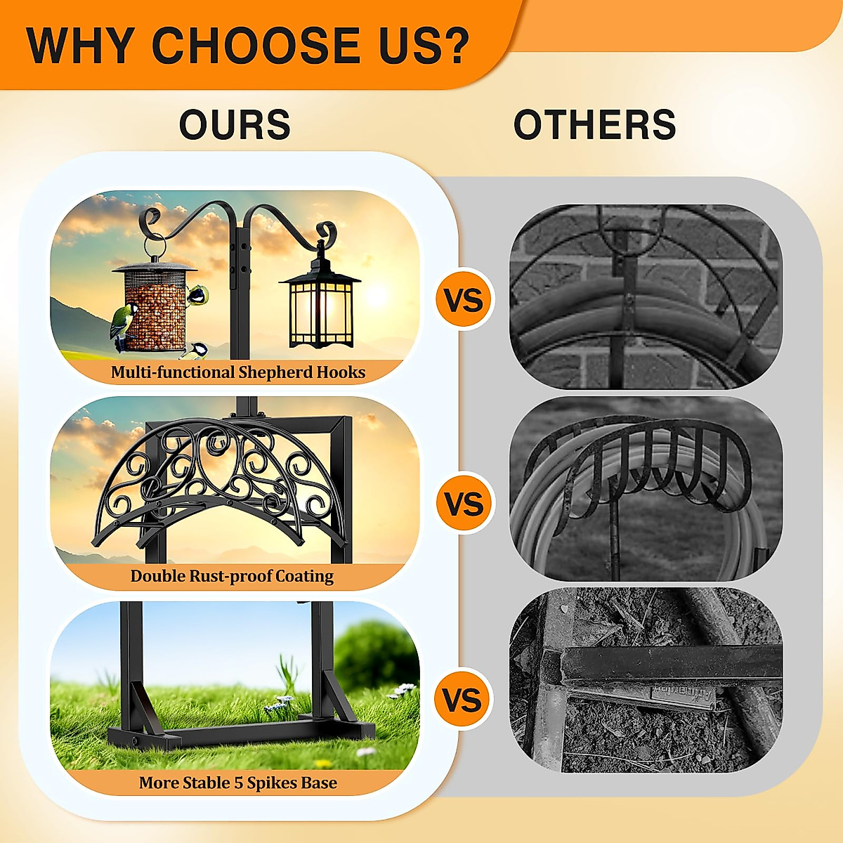 Jvgoo Garden Hose Holder for Outside - Upgraded Water Hose Holders with 5 Spikes & 2 Shepherds Hooks, Freestanding Garden Hose Stand Heavy Duty Hose Hanger Hose Storage Hose Reel Rack for Yard Lawn