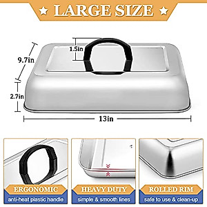 Rectangle Cheese Melting Dome, HaSteeL Stainless Steel Basting Cover for Flat Top Griddle BBQ Steaming Grilling Cooking Indoor & Outdoor, Large 13In & Small 9.3In, Heavy Duty & Dishwasher Safe(2 Pcs)