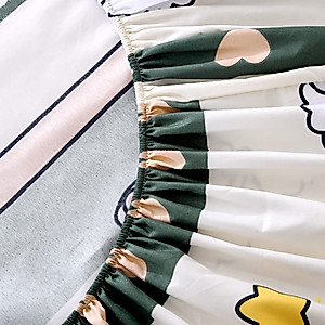 KWLOVER Bed Fitted Sheet and Pillowcase Set,Animals Cute Panda Printed Fitted Sheet for Kids Twin Size Bed (Green, Twin)