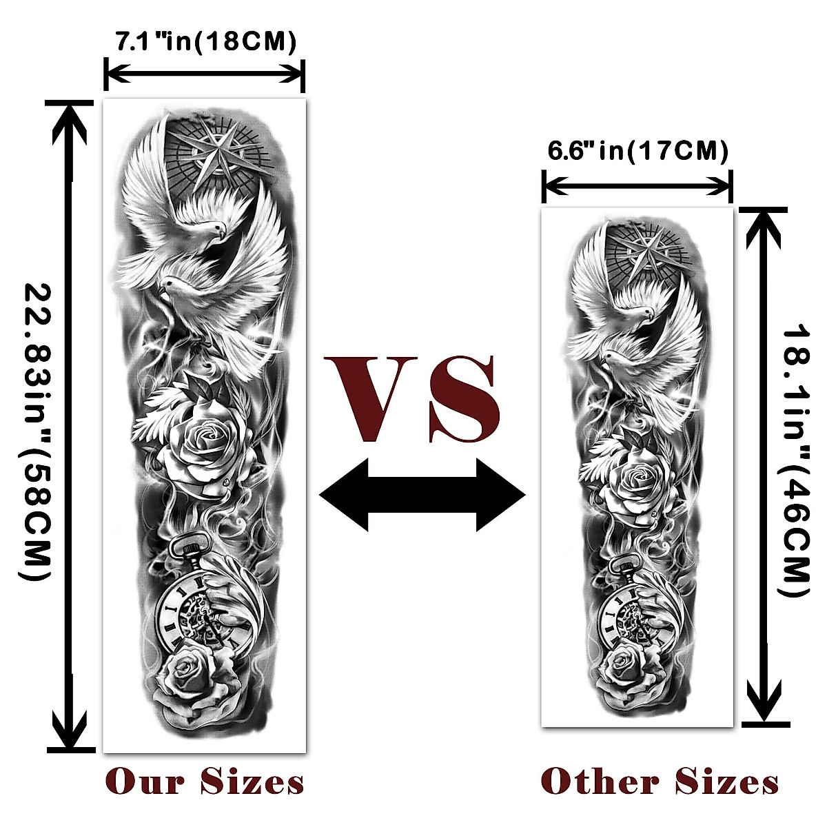 Waterproof Full Arm Temporary Tattoos 8 Sheets and Half Arm Shoulder Tattoo 8 Sheets, Extra Large LastingTattoo Stickers for Men and Women (22.83"X7.1")