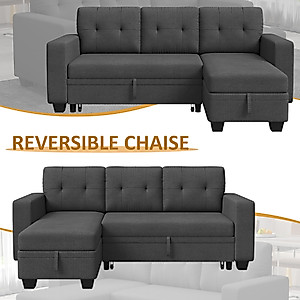 YESHOMY Sofa Bed, Reversible Convertible Sleeper Pull Out Couches with Storage Chaise, Linen Fabric Furniture for Living Room, Dark Gray