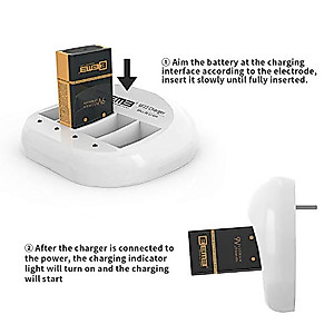EEMB LP 9V Rechargeable Lithium ion Battery Charger for 6F22 650mAh 9Volt Li-ion Batteries for Smoke Alarm Digital Cameras Toys Clocks (4 Bay Charger)