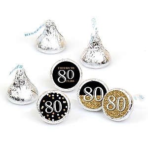 Big Dot of Happiness Adult 80th Birthday - Gold - Round Candy Sticker Party Favors - Labels Fit Chocolate Candy (1 Sheet of 108)