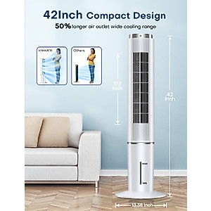 COOLECH 42 INCH Evaporative Air Cooler w/Remote &LED Touch Screen, 4 Mode &3 Speed, 1-Gal Tank for 15H Cooling, 12H Timer for Auto Off, 70°Oscillation Portable Swamp Cooler, Air Cooler for Room Patio