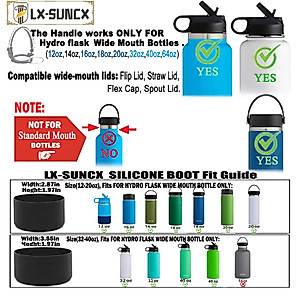 LX-SUNCX Paracord Handle for 2020 Hydro Flask 2.0 Wide Mouth Water Bottles(12oz-40oz),Durable & Secure Accessories Carrier,Plus a Protective Silicone Boot ((WhiteBlack)/Black, 32oz-40oz)