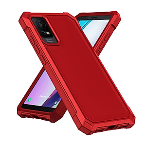 Ailiber for TCL 30Z Phone Case, Straight Talk TCL 30 Z T602DL Case with Screen Protector, Dual Layer Structure Protection, Shockproof Corner TPU Bumper, Slim Silicone Phone Cover for TCL 30Z-Red