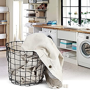 Iron Wire Laundry Hamper, Folding Laundry Storage Basket with Handles, Dirty Laundry Hamper Cart Sorter Clothes Basket Organizer