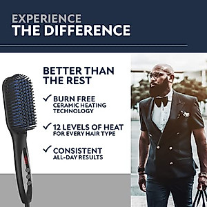 Arkam Beard Straightener for Men -Premium Heated Beard Brush Kit w/ Anti-Scald Feature, Dual Action Hair Comb and Hard Shell Travel Case for Medium to Long Beards - Costume and Grooming Gifts for Men