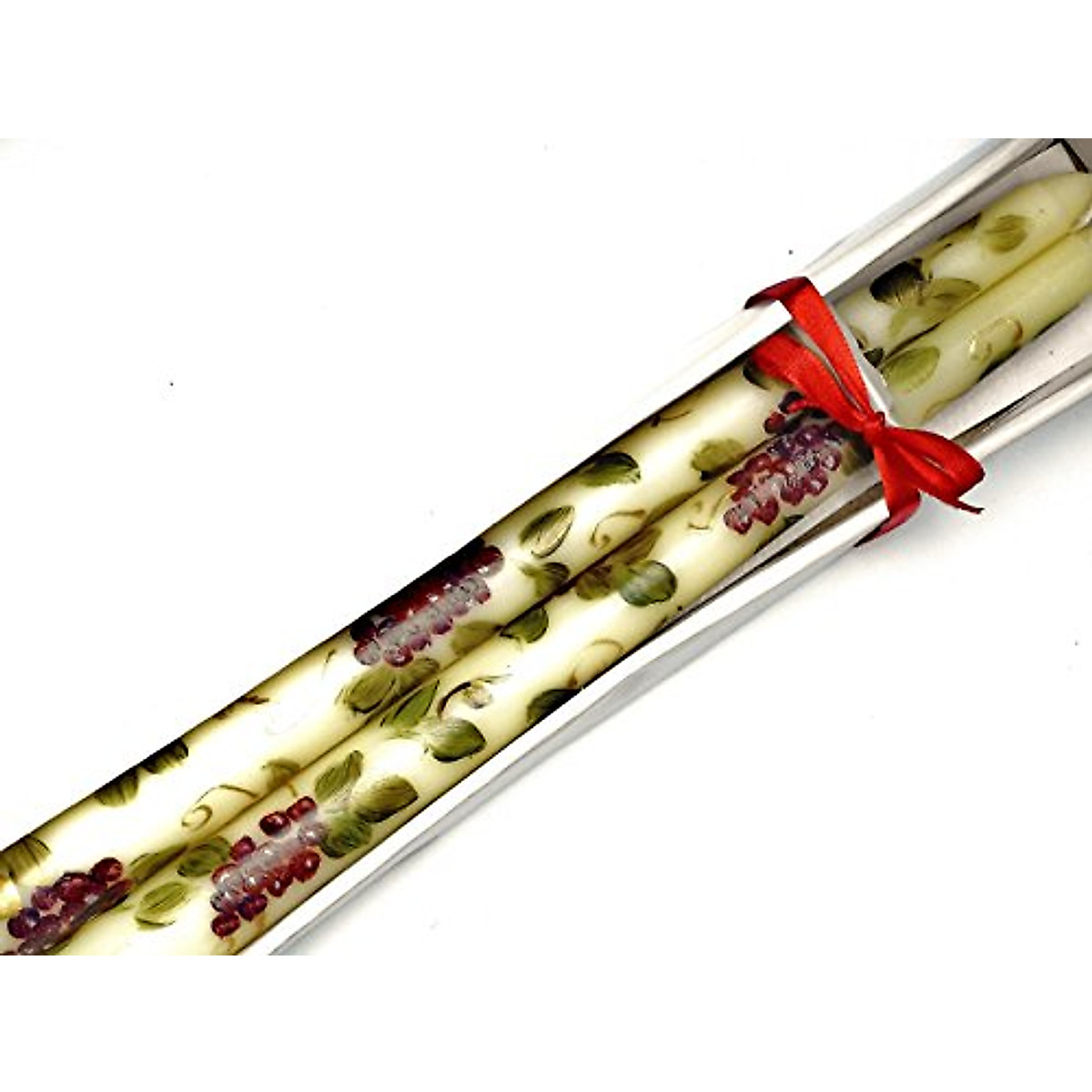 Hand Painted Decorative Taper Candle Set with Grape Clusters and Vines Tuscan Grapevine Decor