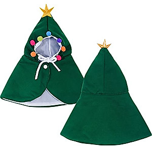 Lystaii Pet Christmas Costume Cloak Cat Santa Cape with Santa Hat Star and Pompoms Accesories Puppy Dog Xmas Party Cosplay Dress Velvet Winter Warmer for Dog Cats (Large, Green)