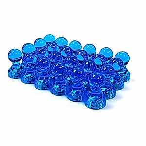 24 Blue Push Pin Magnets - Perfect Magnet Set for Maps, Whiteboards, Calendars and Refrigerators