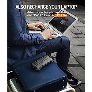 BLAVOR 20000mAh Solar Power Bank 𝗣𝗗𝟭𝟴𝗪 𝐐𝐂𝟑.𝟎 Fast Charging 10W Wireless Charger(Black) Plus 3 in 1 Multi Charging Cable 4FT