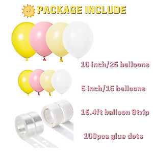 Boognt DIY Pink Yellow White Balloon Garland Kit Arch Kit 160PCS Balloons for Lemonade Girls First Birthday You are my Sunshine Kids Bee Day Sunflower Oh Baby Shower Bridal Shower Balloon Party Decor