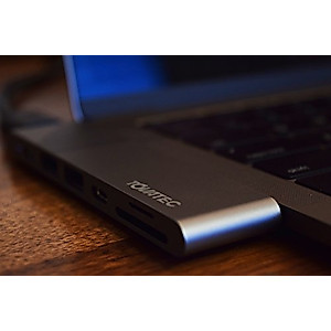 Tovatec Aluminum USB C Adapter Hub for 2016/2017 MacBook Pro 13 and 15 40Gbs Thunderbolt 3, 4k HDMI, Pass-Through Charging, Space Gray, 4.5"