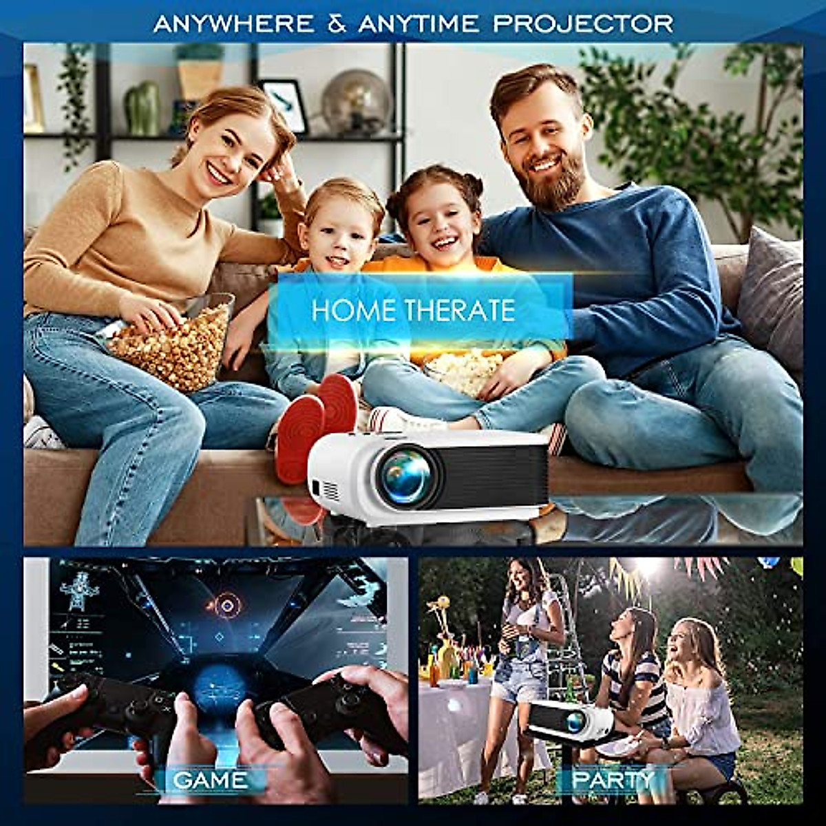 WiFi Bluetooth Projector, 2022 Upgraded HD Movie Projector with Synchronize Smartphone Screen, Portable Projector Supports 1080P, Compatible with iOS/Android/TV Stick, and HDMI/USB/VGA…