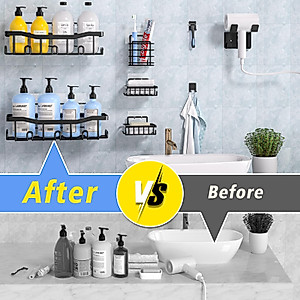 B-Land Shower Caddy 8 Pack, Large Capacity Shower Shelves Strong Adhesive Shower Organizer for Bathroom,No Drilling Rustproof Stainless Steel Bathroom Organizer with Hooks