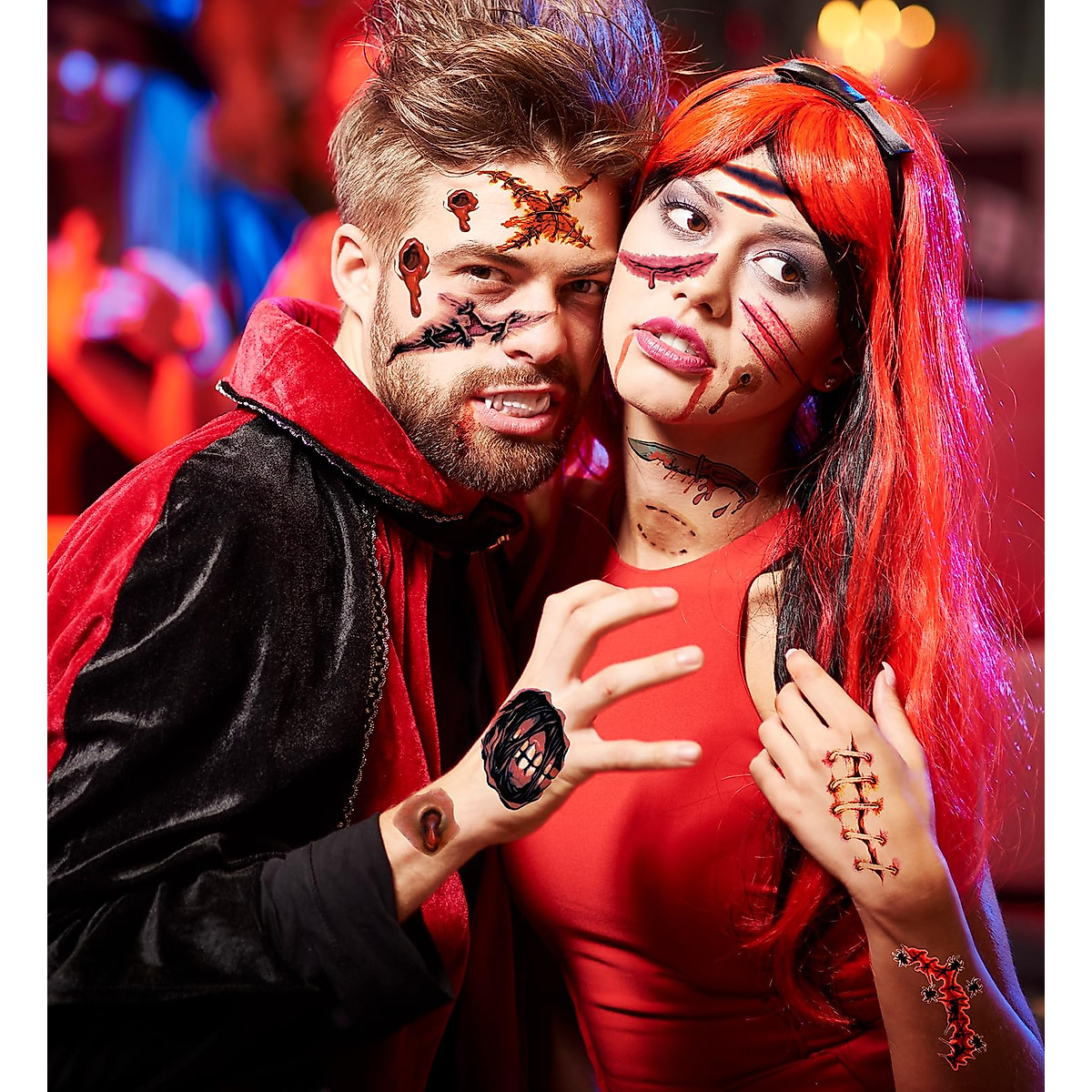 320 Pcs Halloween Tattoos,Temporary Zombie Tattoos, 30 Sheets Halloween Temporary Tattoos, Waterproof Fake Scars Horror Fake Bloody Wound Tattoo Stickers for Adult Kids Halloween Party Cosplay