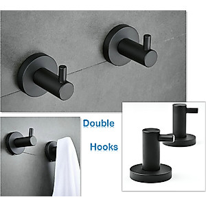 SHUNLI 5-Piece Bathroom Hardware Accessories Set Matte Black (Towel Bar Adjustable 16” to 26”, Toilet Paper Holder, Towel Ring, 2 PCS Towel Hook) Wall Mounted, SUS304 Stainless Steel