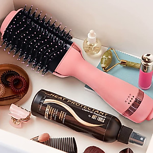 Huyerdo 4 in 1 Hair Dryer Brush, Pink Hot Air Brush Blow Dryer Brush in One, with Titanium Barrel, Hair Styler for Smooth, Negative Ion Anti-Frizz Blowout Hair Dryer Brush for Women
