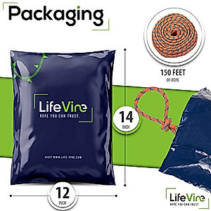 Arborist Tree Rope, Bull Rope, 18 KN, Static Rope, Tree Rope, 32 Strand, 1/2 Inch Diameter, 150 Foot, Double Braided, Orange, Blue, & Black