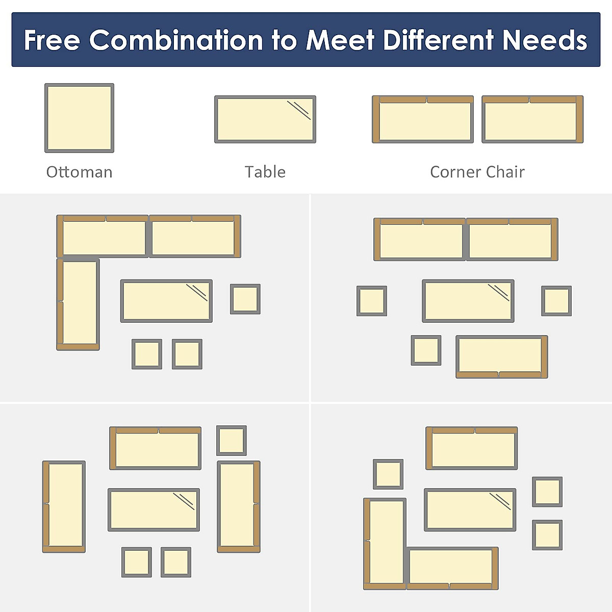 Tangkula 7 Pieces Patio Furniture Set, Outdoor Sectional Rattan Sofa Set with Cushions, All Weather Wicker Conversation Couch Set w/Dining Table & Ottomans for Backyard Garden Poolside (Navy Blue)