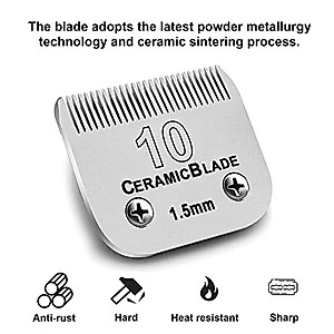 10 Blade Dog Grooming Clipper Replacement Blades Compatible with Andis/Wahl / Oster Dog Clippers,Detachable Ceramic Blade & Stainless Steel Blade,Size-10, 1/16-Inch Cut Length (64315)