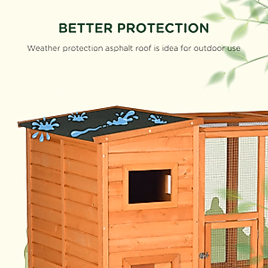 PawHut Outdoor Catio, Cat House Wooden Feral Cat Shelter, Cat Cage with Platforms, Waterproof Asphalt Roof, Ramps, 77" L, Natural