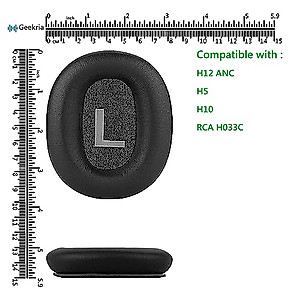Geekria QuickFit Replacement Ear Pads for Mpow H12 ANC, H10, RCA H033C Noise Cancelling Headphones Ear Cushions, Headset Earpads, Ear Cups Cover Repair Parts (Black)