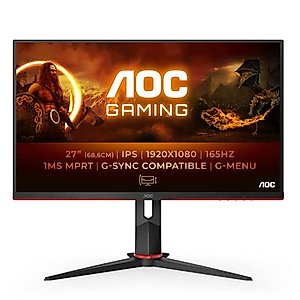 AOC Gaming 27G2SPU- 27 Inch FHD Monitor, 165Hz, IPS, 1ms MPRT, AMD FreeSync Premium, Speakers, Height Adjust, USB HUB (1920 x 1080 @ 165Hz 250 cd/m², HDMI 1.4/DP 1.2, USB 3.2), Black