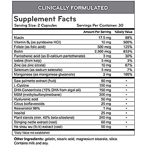 HairMax Hair, Skin and Nails Dietary Supplement – Hair Loss & Hair Regrowth Treatment. 2500mcg Biotin, DHT Blocker, MSM & Antioxidants, 60 Capsules