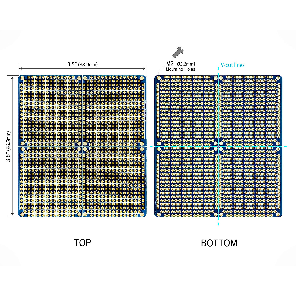 ElectroCookie Snappable PCB, Strip Board with Power Rails for Electronics Projects Compatible for DIY Arduino Soldering Projects, Gold-Plated, 3.8"x3.5" (3 Pack, Blue)