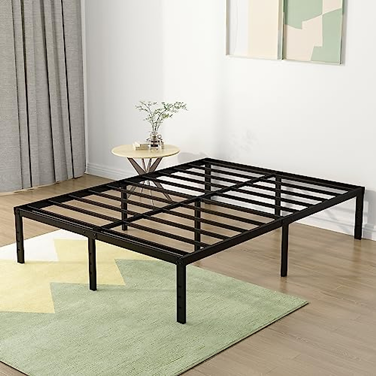 DiaOutro 16 Inch Queen Bed Frame Heavy Duty Metal Platform No Box Spring Needed, Maximum Storage, Easy to Assembly, Noise Free, Black