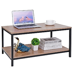 LEMY Coffee Table with Storage Shelf, 2-Tier Wooden Tables for Living Room, Bedroom, Office, Natural