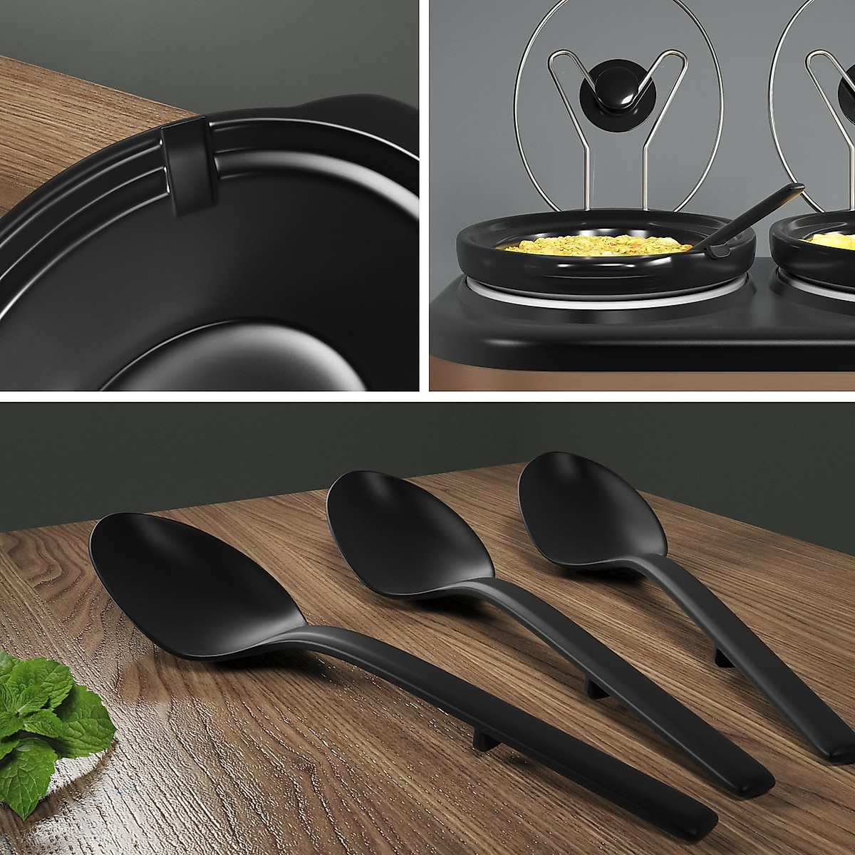 Sunvivi Triple Slow Cooker Buffet Servers and Warmer,3 Pot Food Small Mini Manual Slow Cooker with Adjustable Temp Stainless Steel Lid Rests,Removable Ceramic Pot,4.5 QT Black