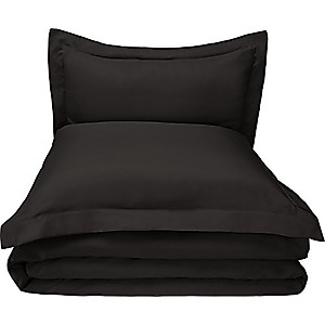 Amazon Basics Light-Weight Microfiber Duvet Cover Set with Snap Buttons - Full/Queen, Black