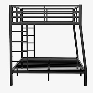 Full XL Over Queen Bunk Beds with 2 Build in Ladder and Full Length Guardrail, Heavy Duty Bunk Bed/Full XL Over Queen Bunk Bed for Adults, Teens, Kids, No Box Spring Needed(Black Full XL Over Queen)