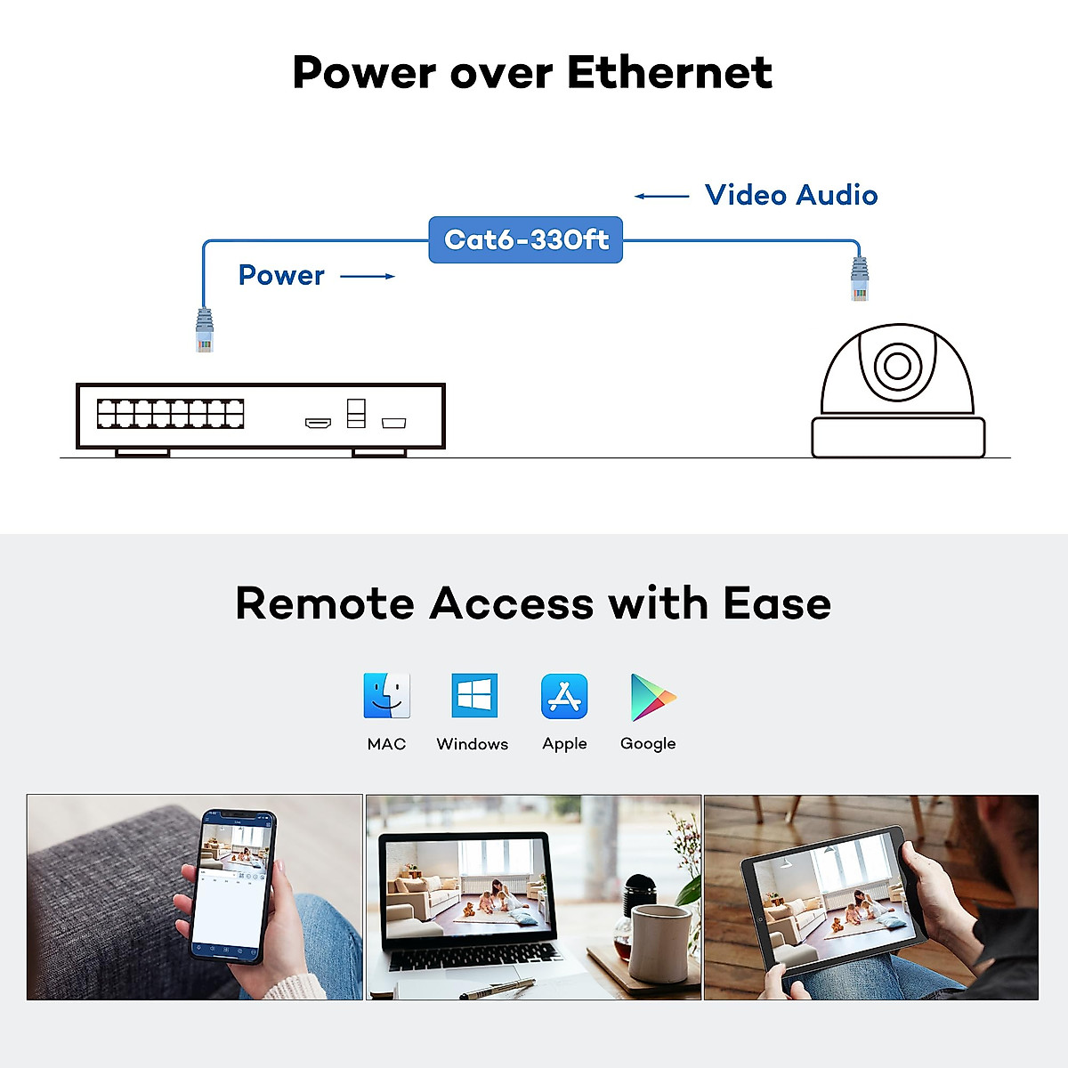 ONWOTE 16 Channel 4K PoE Security NVR Video Audio Recorder, Support 8MP 5MP 4MP 1080P, 16CH NVR with NO Hard Drive, Support up to 20TB with 2 Storage Bays, 16-CH Simultaneous Playback