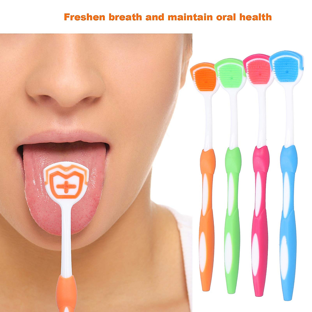 Tongue Cleaner for Adults Kids 4pcs Plastic Tongue Scraper Travel Portable Tongue Brush for Oral Care, Freshen Breath, Fight Bad Breath