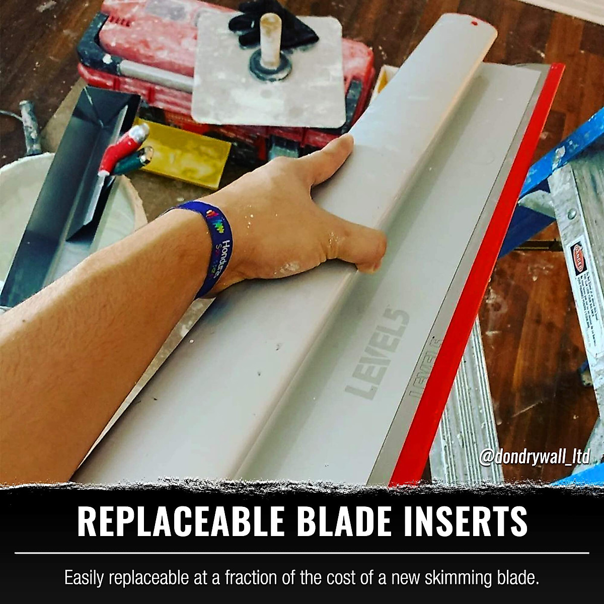 Drywall Skimming Blade Set - 10", 16" & 24" Blades + 37" - 63" Extension Handle | LEVEL5 | Pro-Grade | Extruded Aluminum & European Stainless Steel Construction | High-Impact End Caps | 5-440