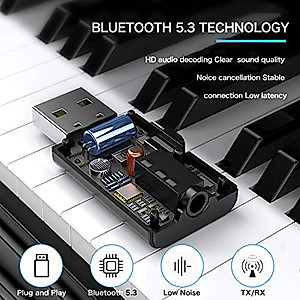 2 in 1 Bluetooth V5.3 Transmitter Receiver, USB Bluetooth Adapter, Wireless Audio Transmitter for TV to Bluetooth Headphones, Low Latency, Power by USB for TV/PC Home/Car Sound System