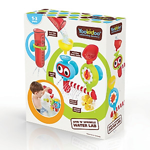 Yookidoo Baby Toddler Bath Wall Toy (Ages 1-3) Waterfall Spinning Gears & Rotating Googly Eyes - Mold Free - Attach to Any Tub or Shower - Spin N Sprinkle Water Lab - Great for Boys, Girls,& Kids