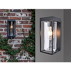LUTEC Solar Motion Sensor Light Outdoor, Dusk to Dawn Modern Wall Sconce, Aluminum Anti-Rust Solar Wall Lights with Clear Glass Shade, Waterproof for Porch, Patio and Garden-Black